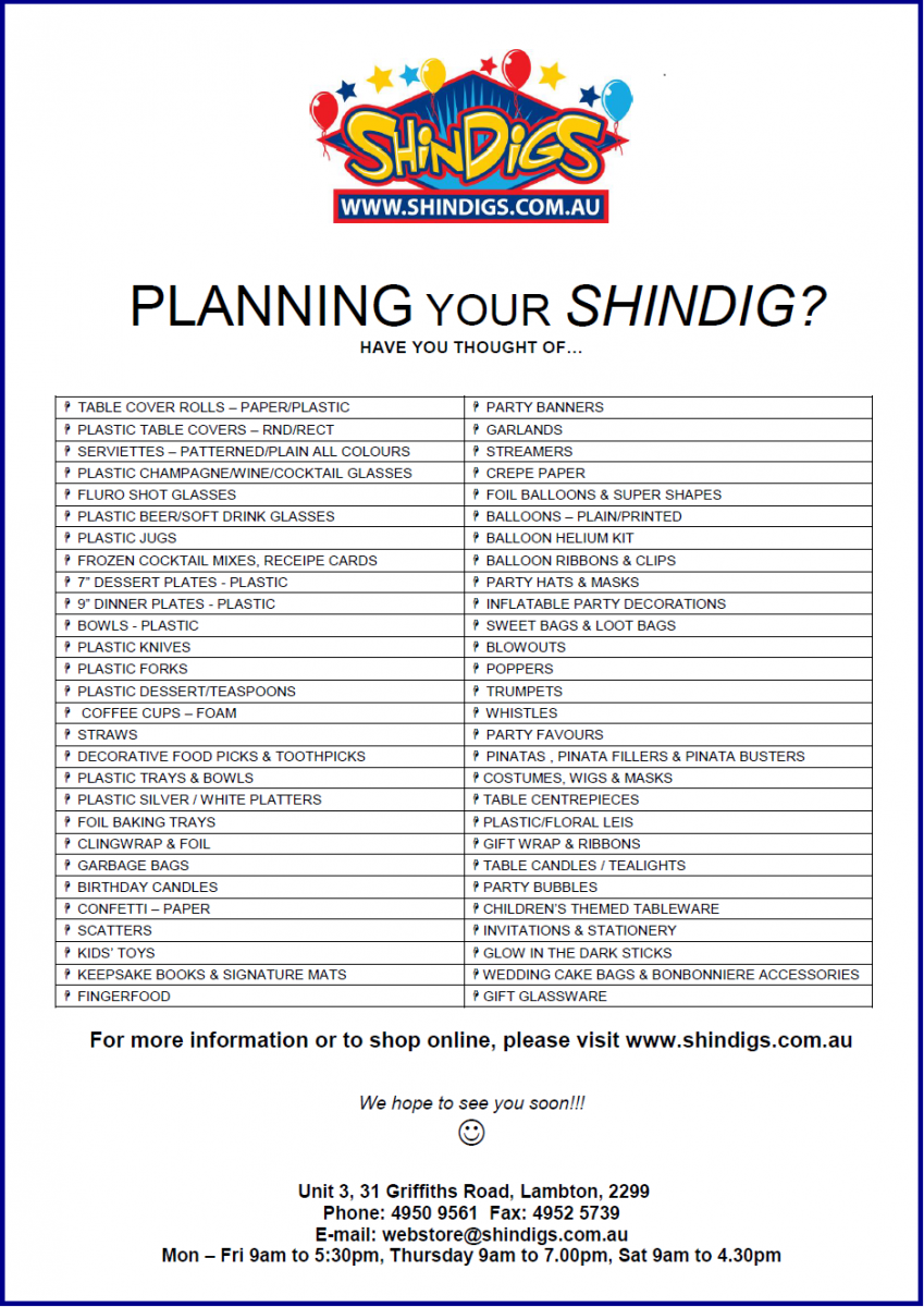 Party Planning Checklist Party Planning Checklist